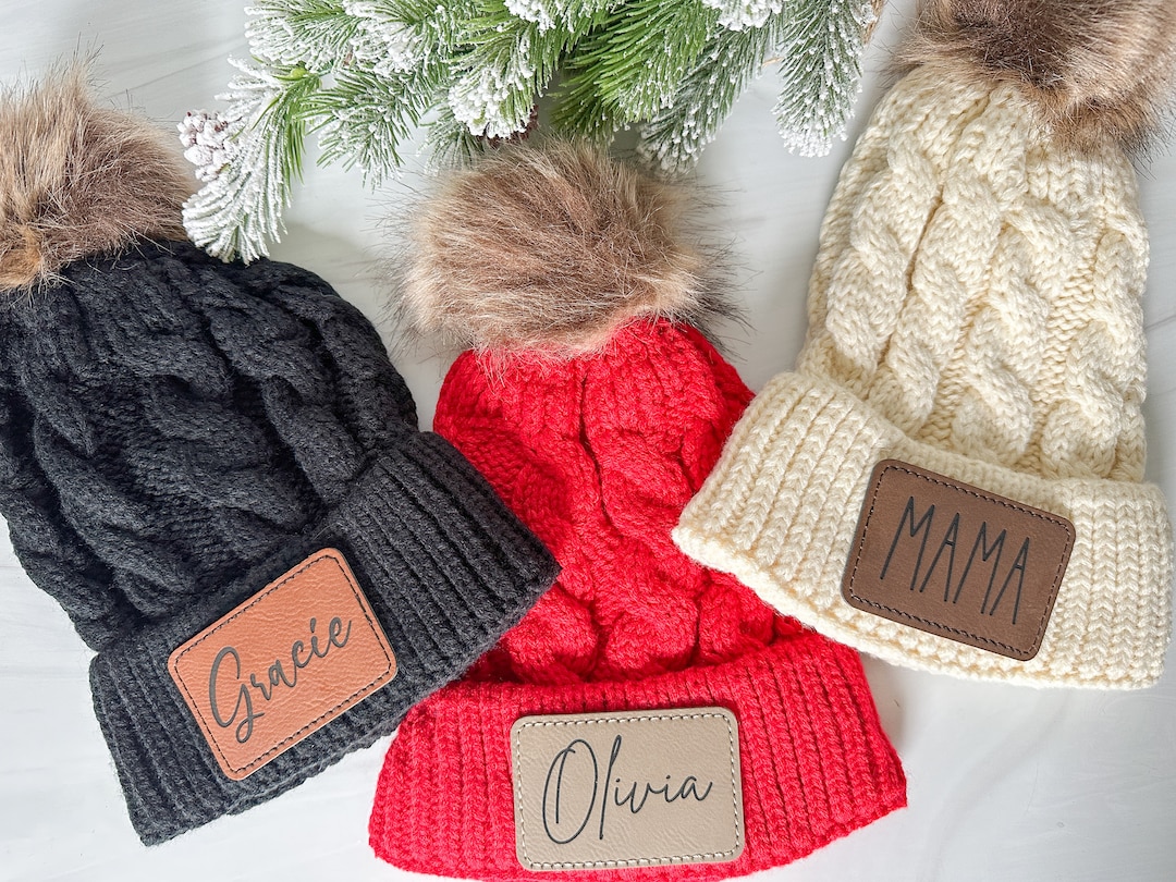 Personalized Women's Winter Hat Beanie With Engraved Leather Patch ...
