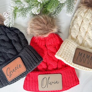 Personalized Women's Winter Hat Beanie With Engraved Leather Patch ...