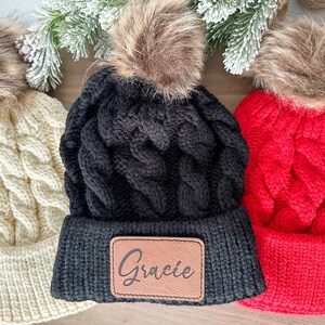 Personalized Women's Winter Hat Beanie With Engraved Leather Patch ...