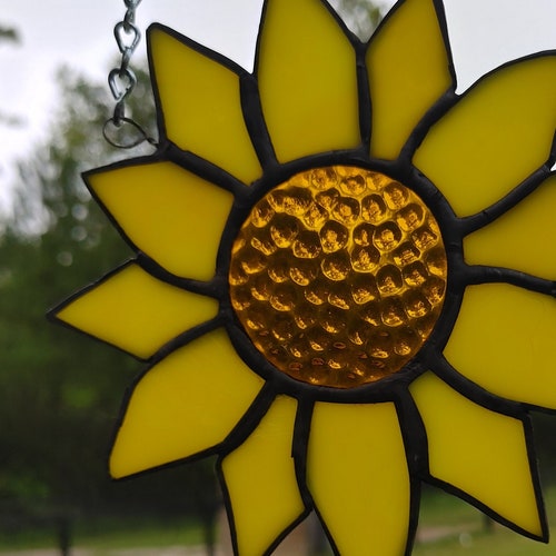 Sunflower Stained Glass Window Panel Housewarming T Flower Etsy