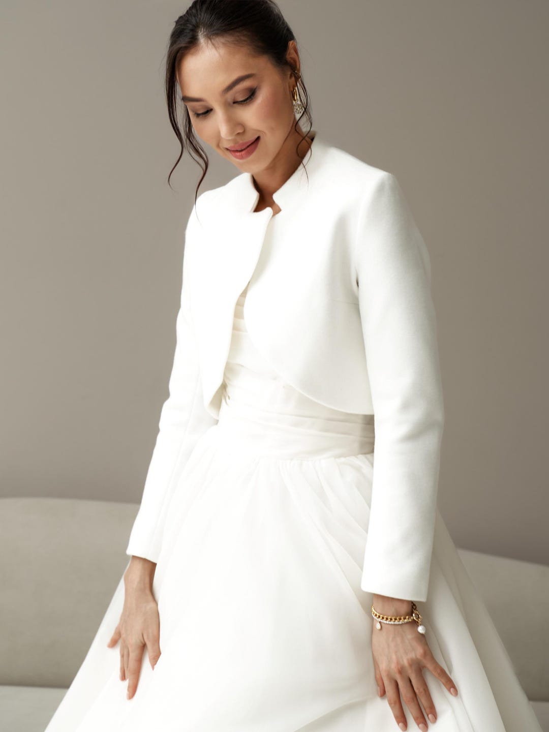 Bolero Jacket White Bridal Cape Winter Wedding Blazer Bride Ivory ...