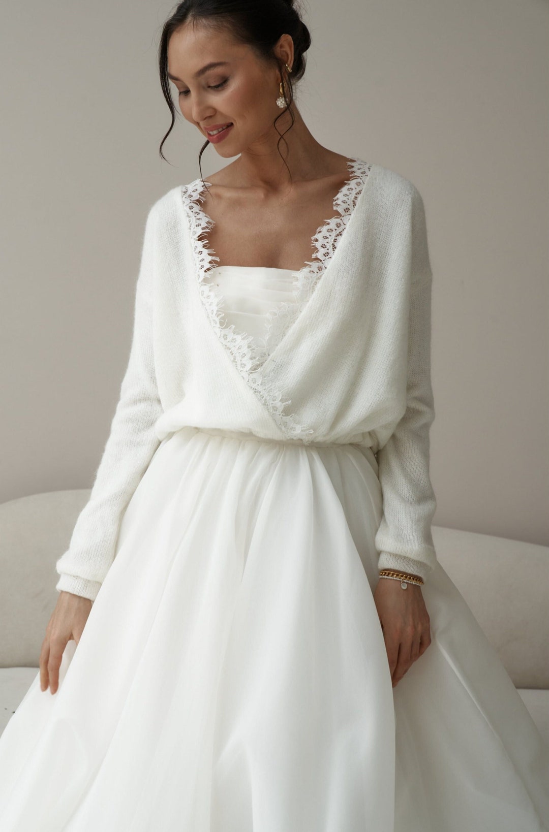 Bridal Sweater, Modern Bride Wedding Top, Ivoy Sweater With Lace ...