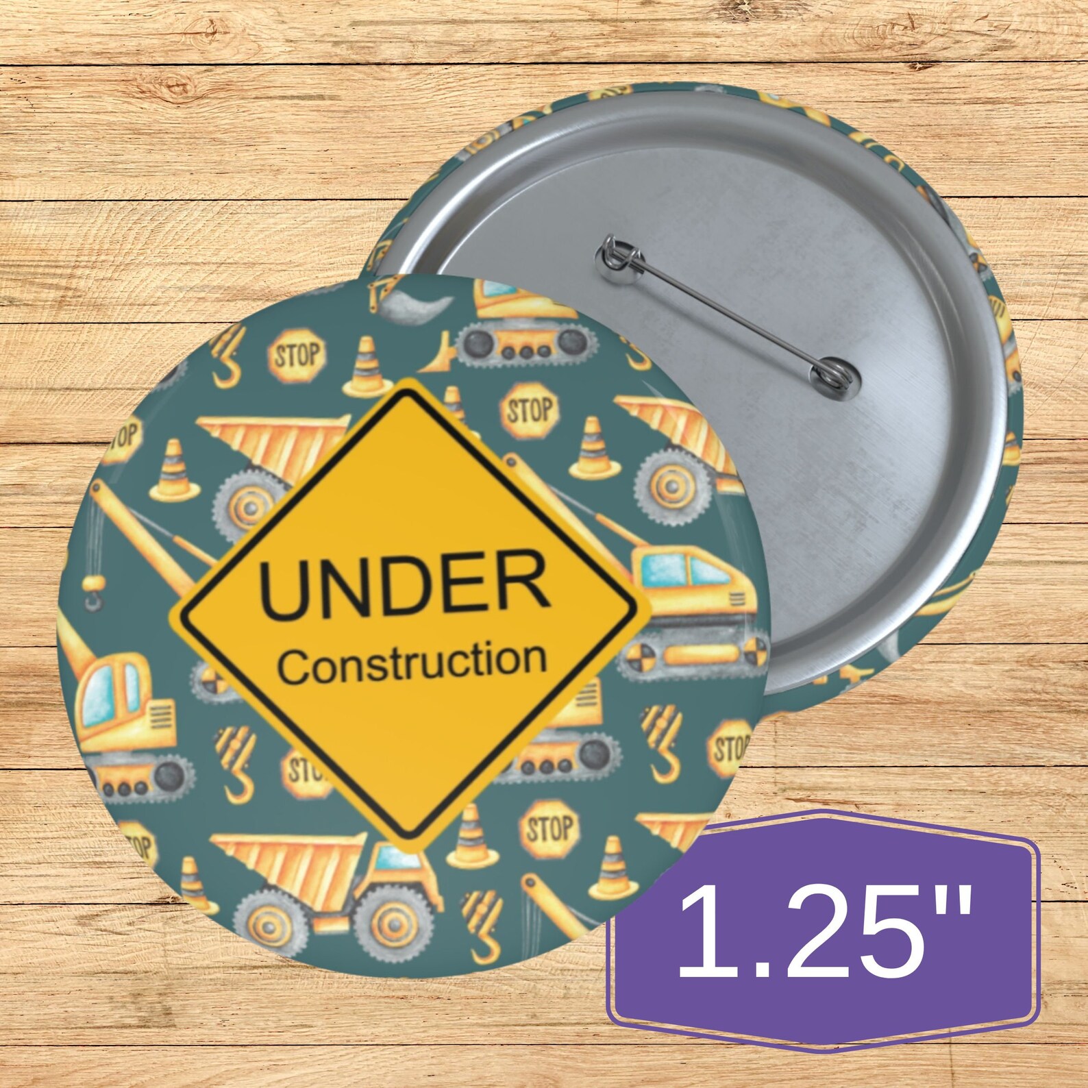 Construction Theme Pin Button 3 Sizes Scratch Resistant Perfect for ...