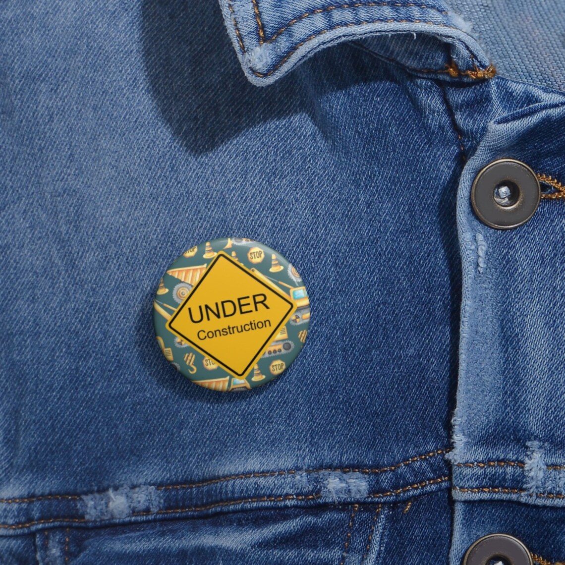 Construction Theme Pin Button 3 Sizes Scratch Resistant Perfect for ...