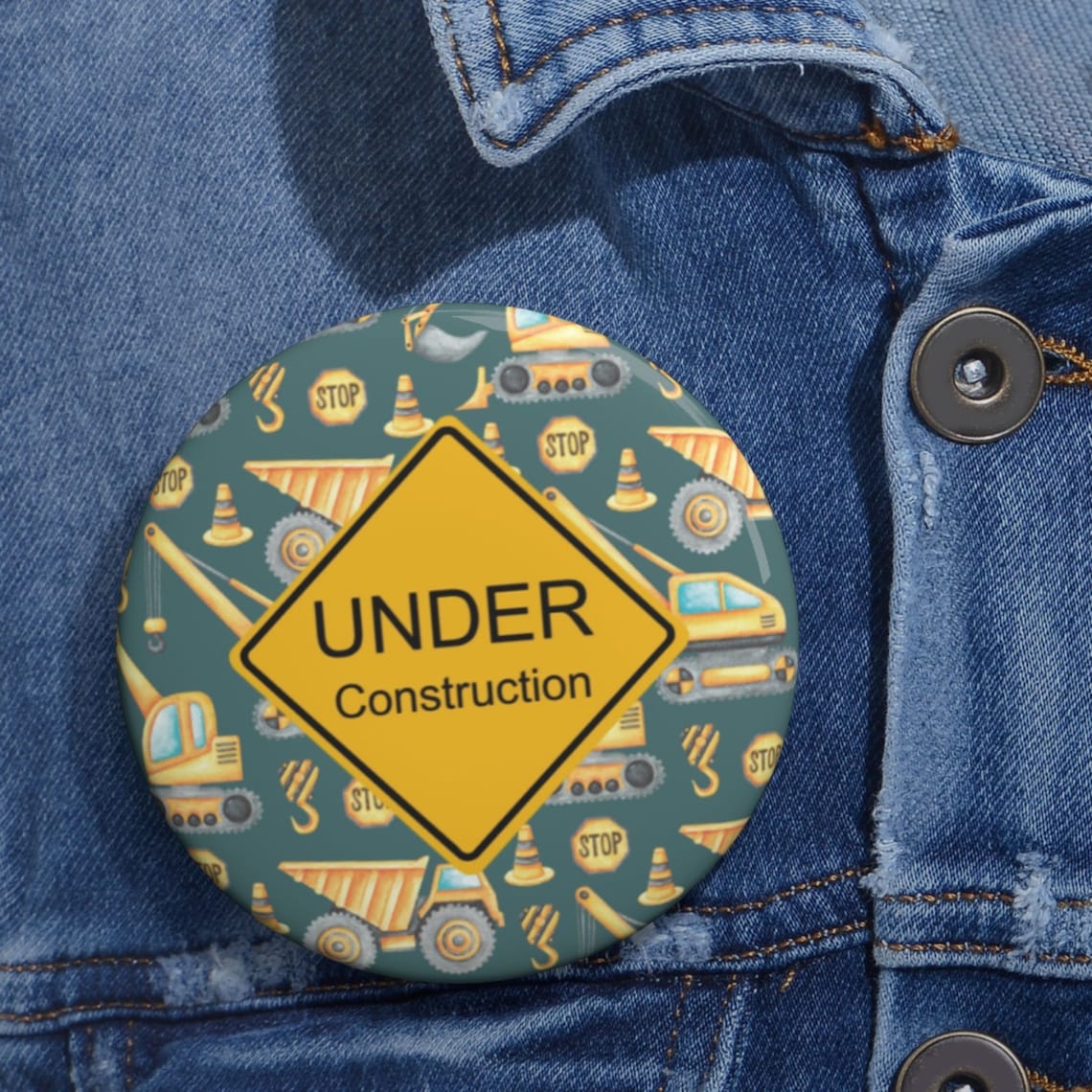 Construction Theme Pin Button 3 Sizes Scratch Resistant Perfect for ...