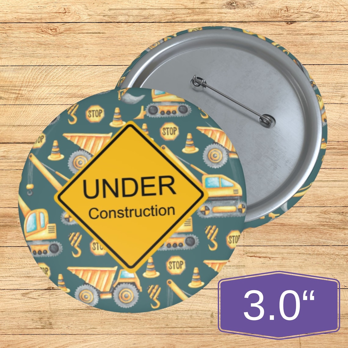 Construction Theme Pin Button 3 Sizes Scratch Resistant Perfect for ...
