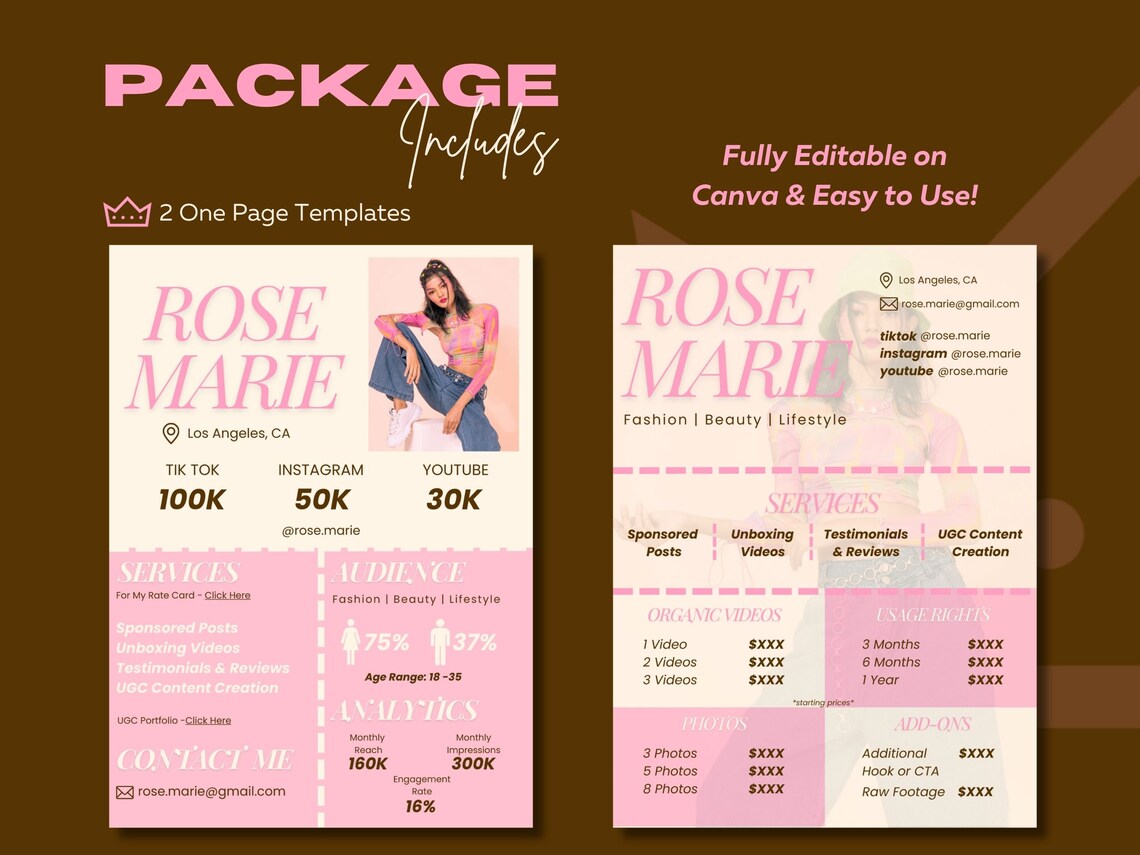 Media Kit & Rate Card Single Page Canva Template - Etsy