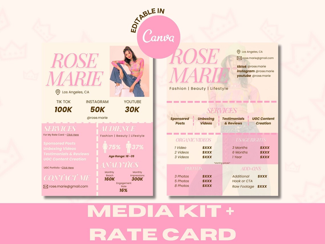 Media Kit & Rate Card Single Page Canva Template - Etsy