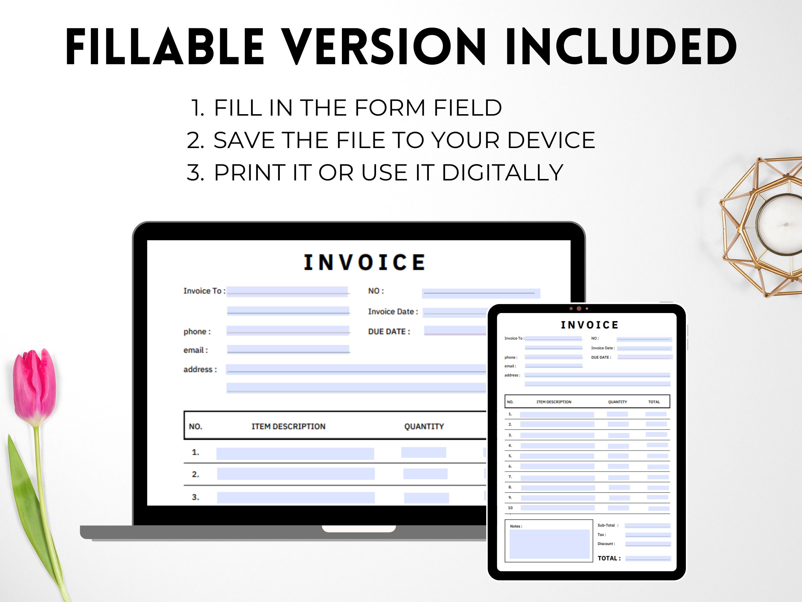 Printable Invoice Form, Editable Invoice, Business Invoice, Easy and ...