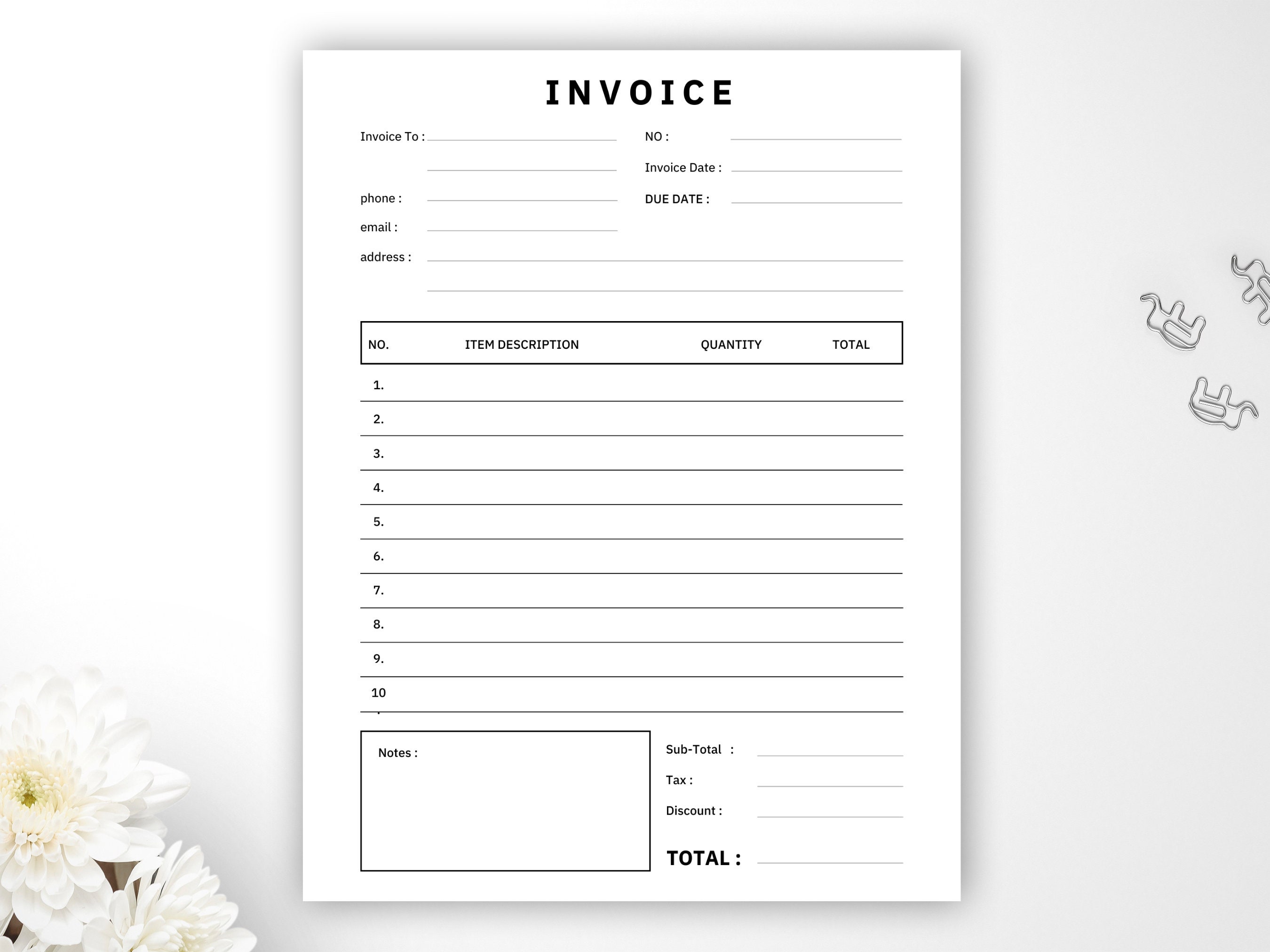 Printable Invoice Form, Editable Invoice, Business Invoice, Easy and ...