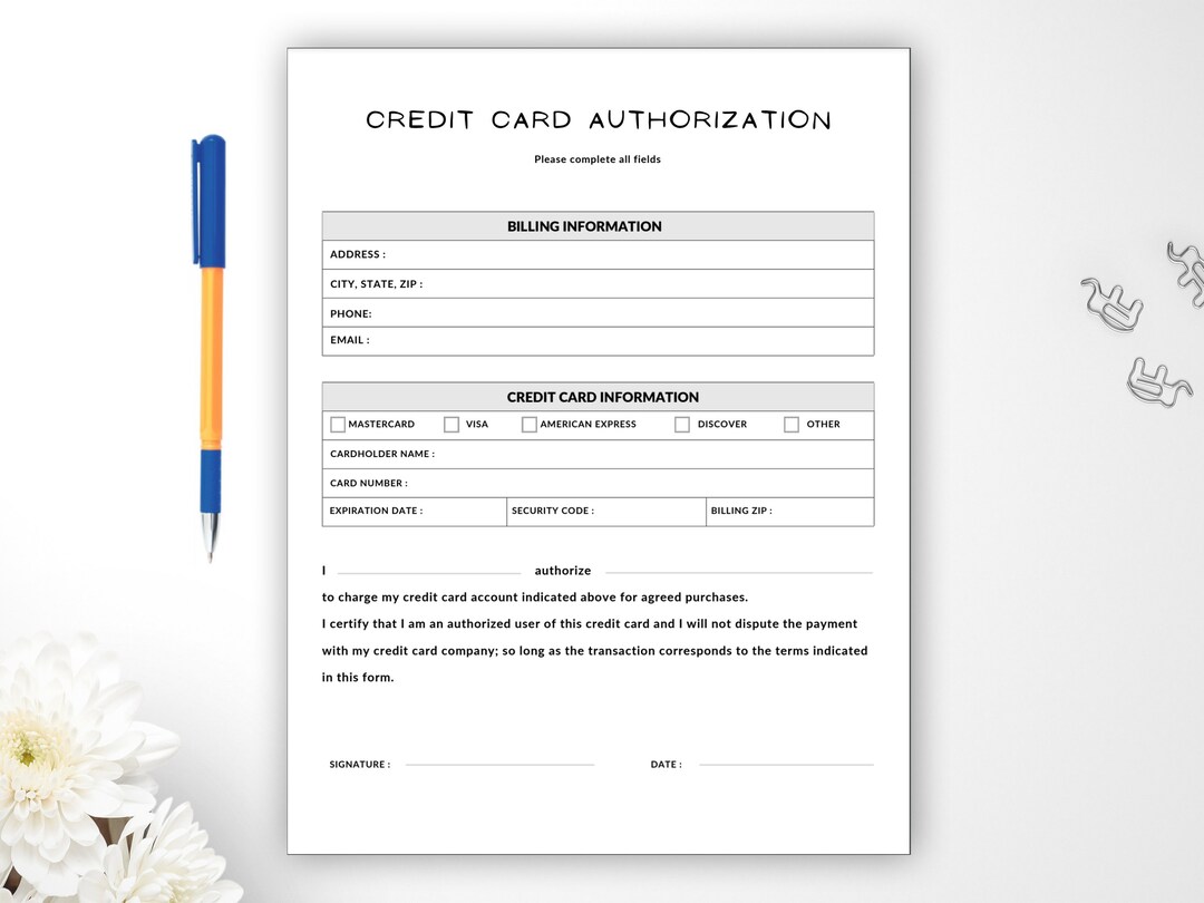 Credit Card Authorization Form. PDF Filable & Printable . Credit Card ...