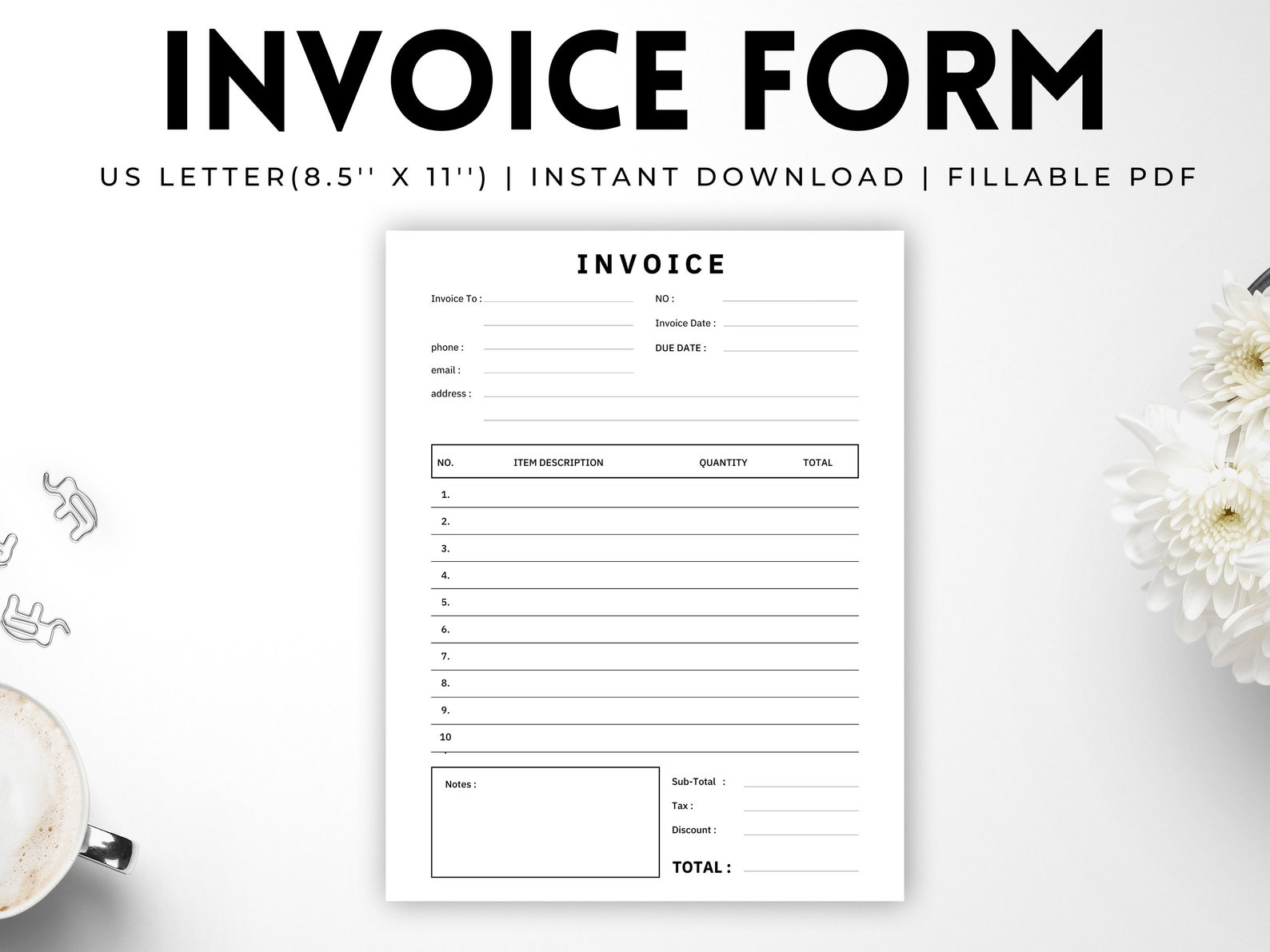 Printable Invoice Form, Editable Invoice, Business Invoice, Easy and ...