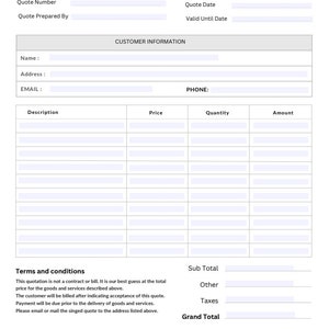 Quote Form | Editable Quotation Template | Quote for Small Business ...