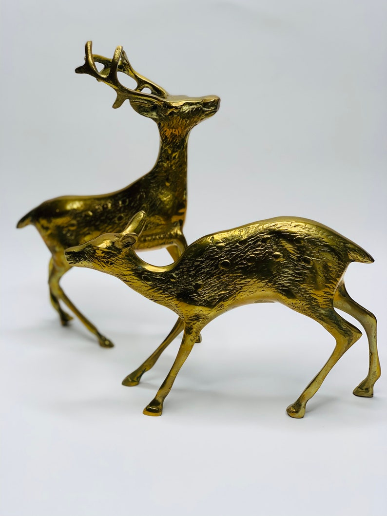 Vintage Handmade Brass Buck and Doe Deer Animal Figurine Pair. - Etsy