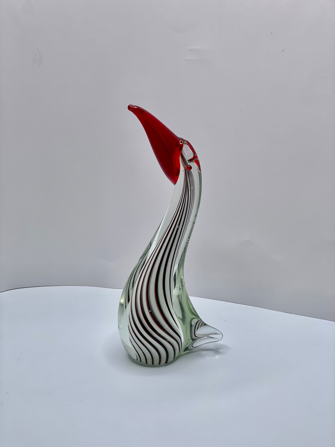 Murano Style Blown Glass Toucan, Black and White Striped Body Covered ...
