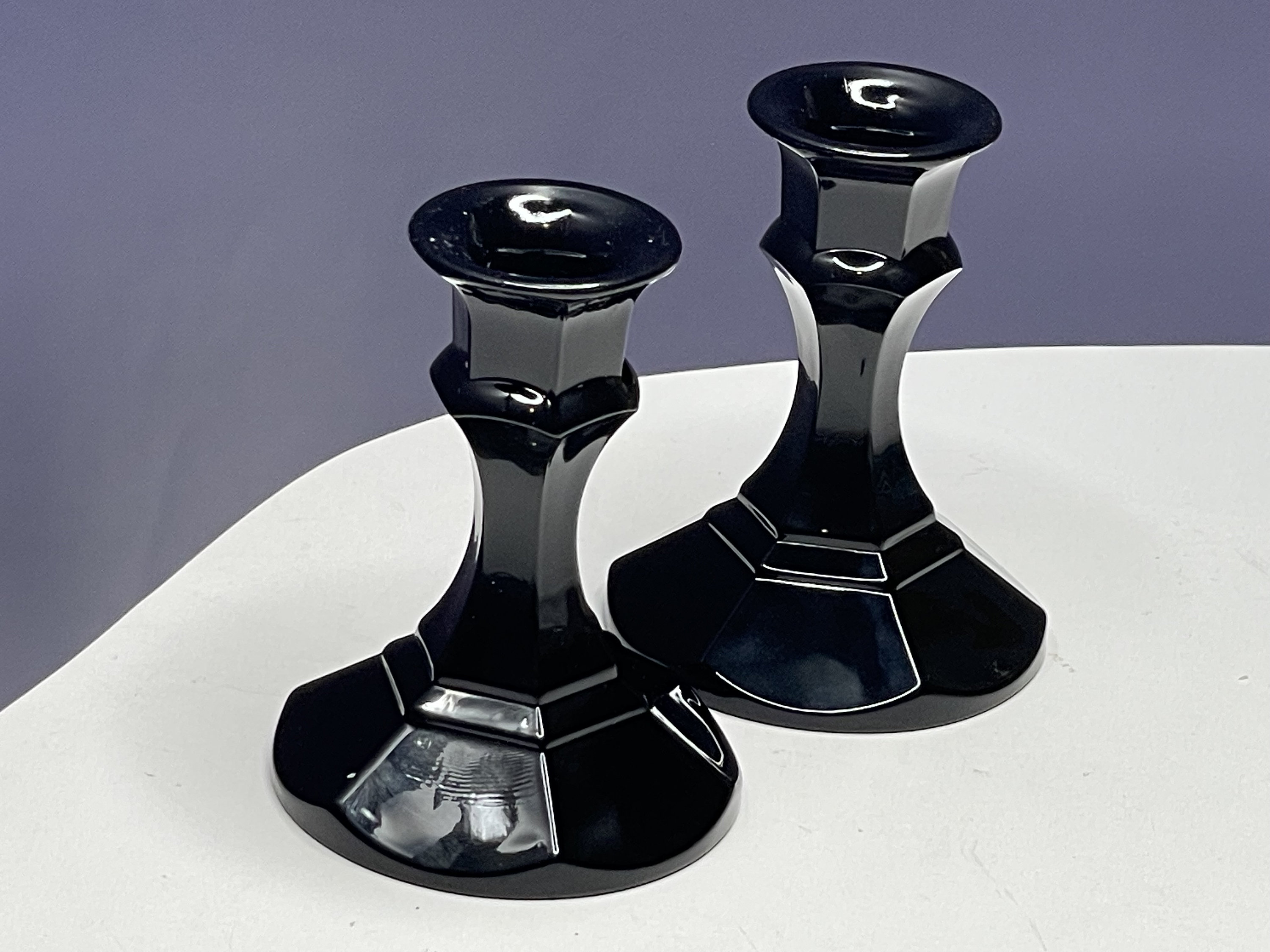 Pressed Glass Single Light Black Amethyst Candlesticks American ...