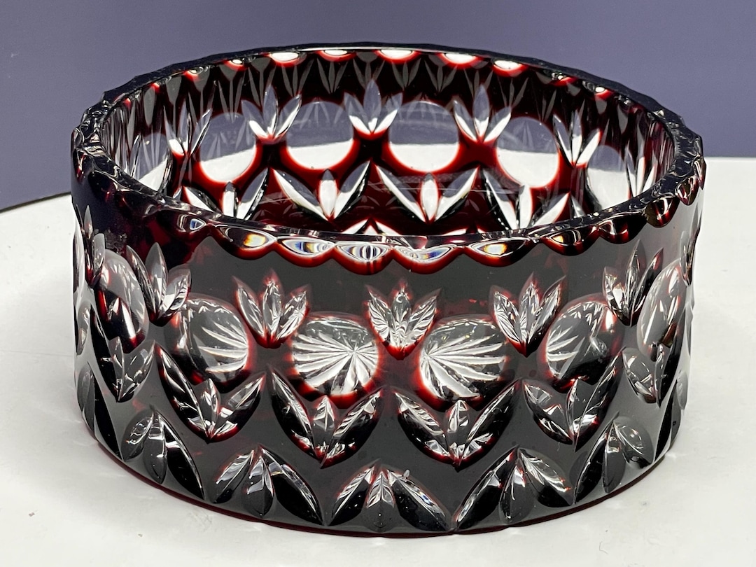 Dark Ruby Red Maybe Bohemian Style. Cut to Clear Crystal Bowl/candy ...