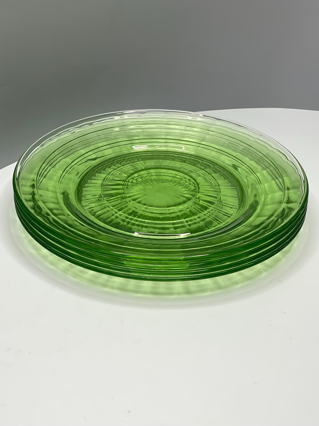 Anchor Hocking Block Optic Green Depression Glass/uranium Salad/dinner ...