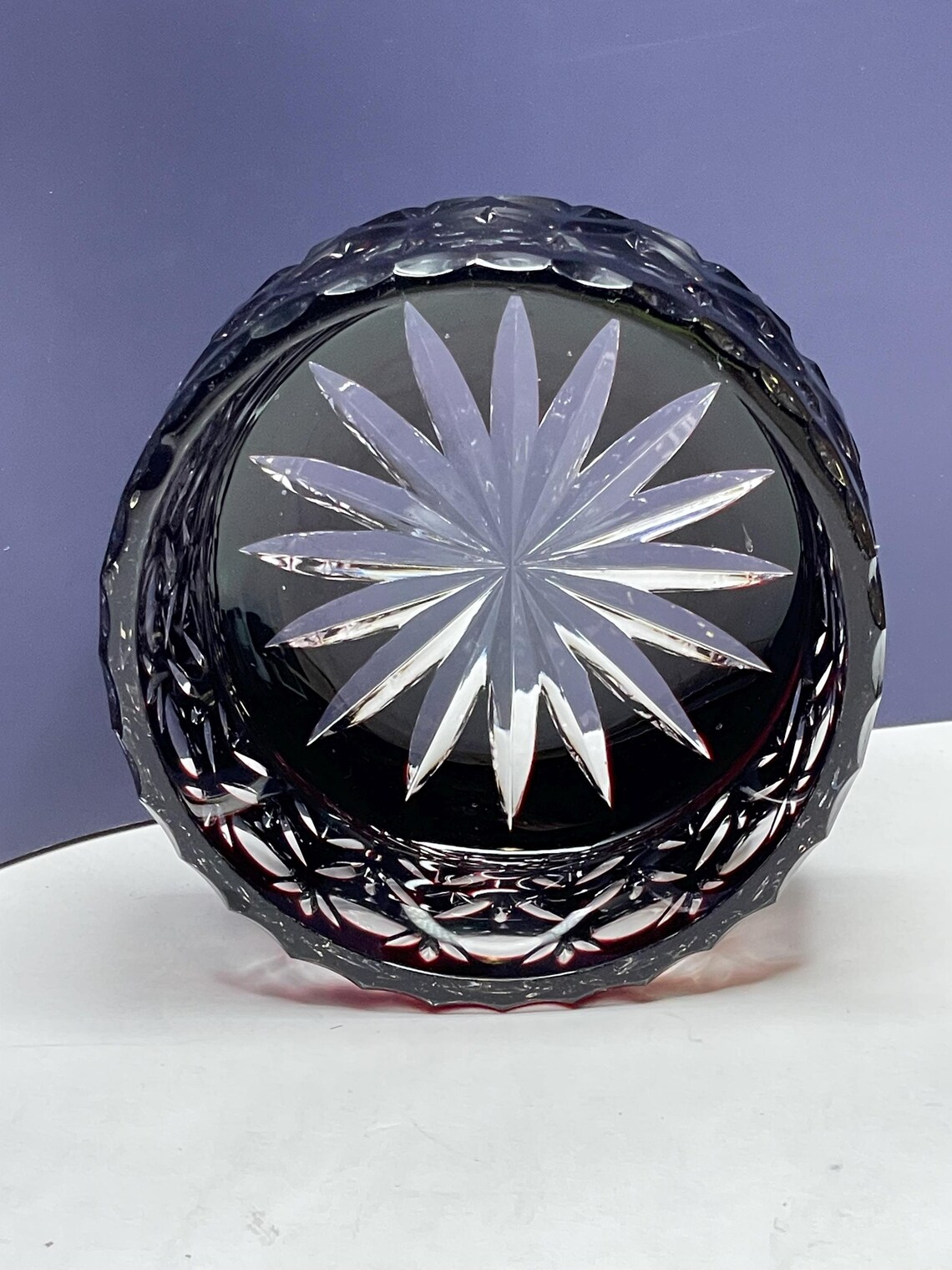 Dark Ruby Red Maybe Bohemian Style. Cut to Clear Crystal Bowl/candy ...
