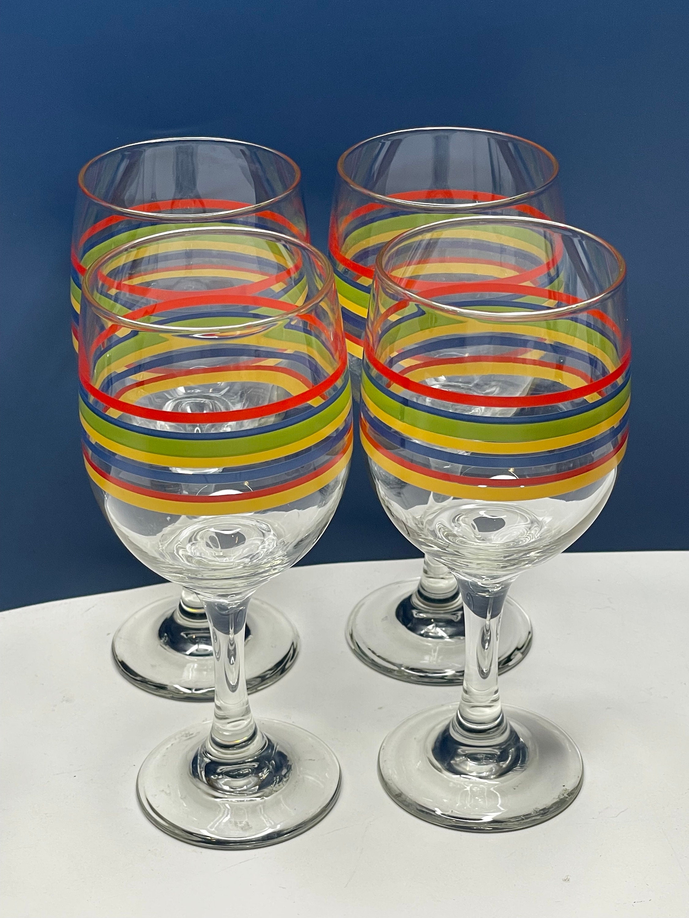 1960's Libbey Mambo Fiesta Colorful Stripes Water/wine Stemware. Set of ...