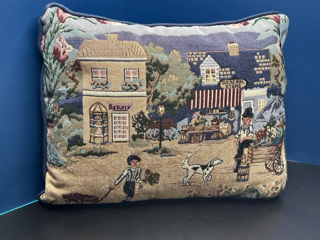 Tapestry Toss Pillow Town Square Bakery and General Store With Flowers ...