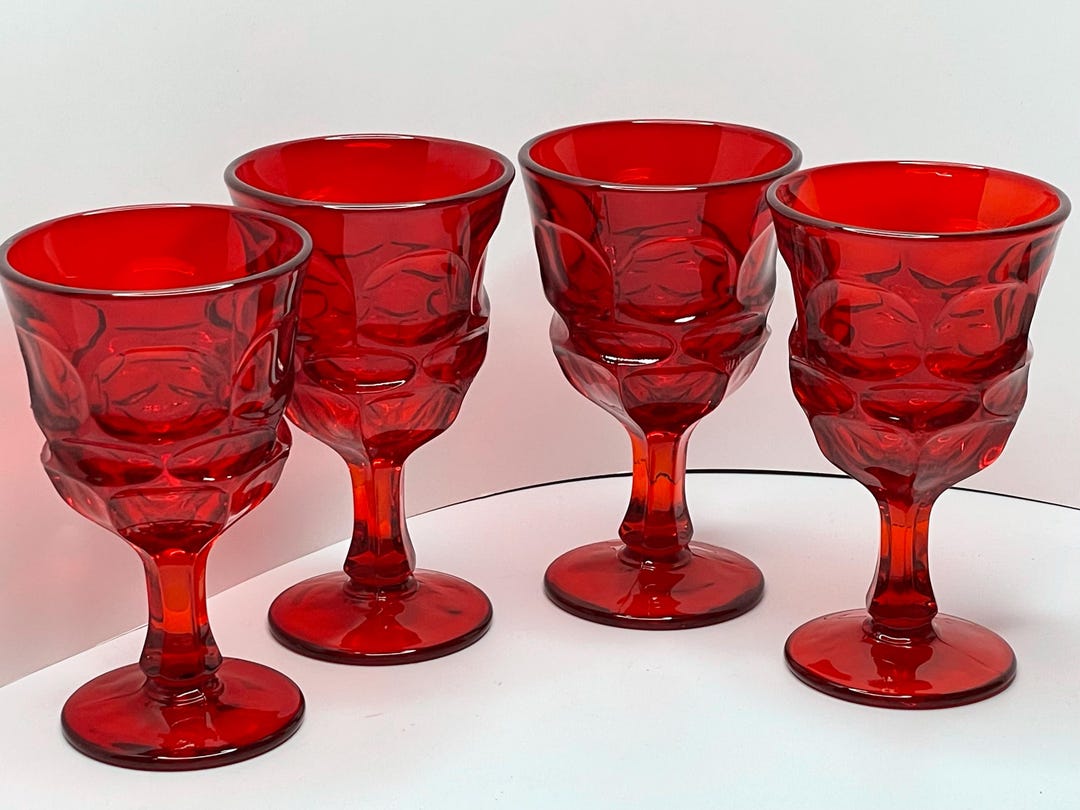 FOSTORIA Argus Ruby Red Stem 2770 Heavy Pressed Glass. Set of 4. - Etsy