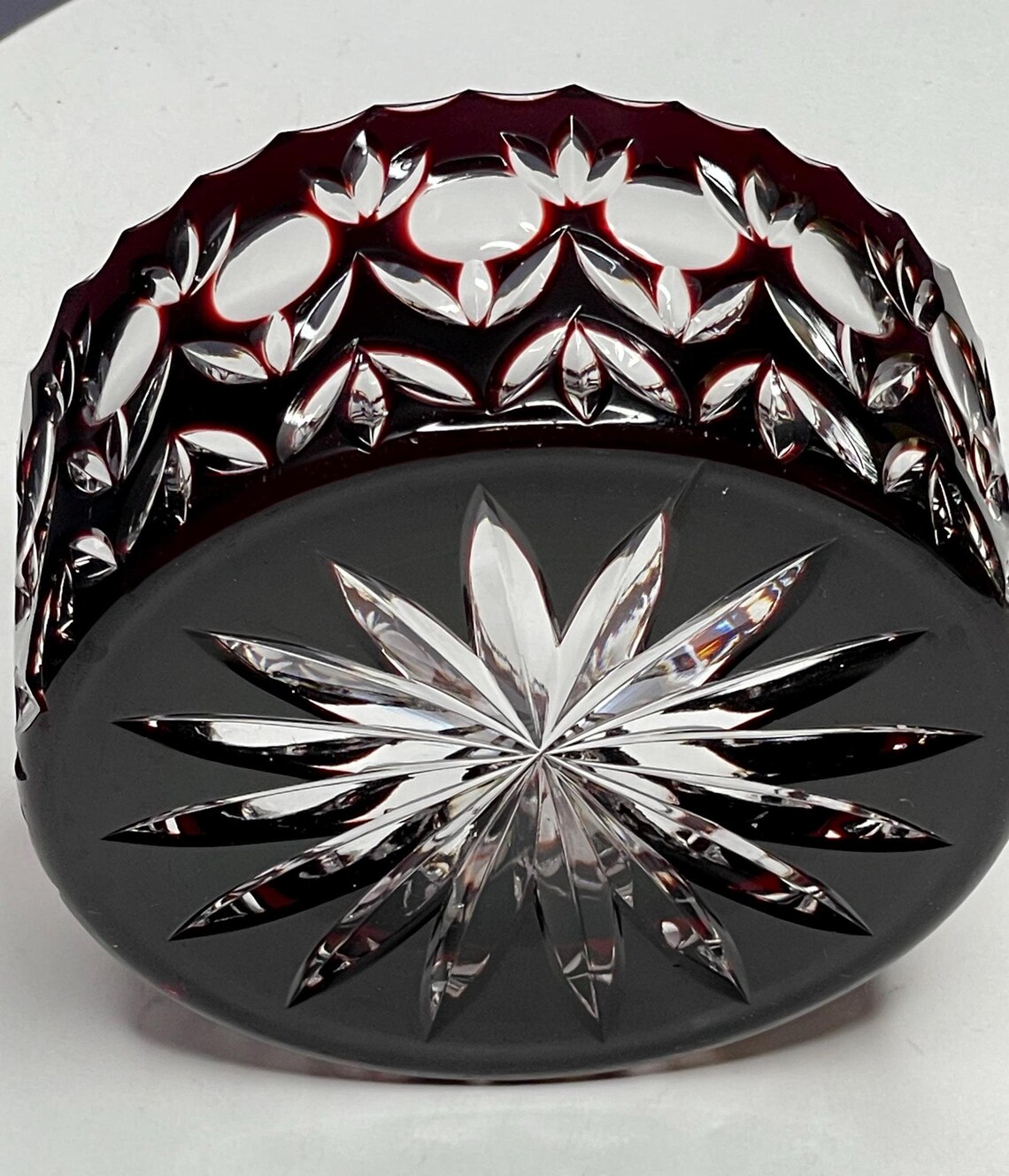 Dark Ruby Red Maybe Bohemian Style. Cut to Clear Crystal Bowl/candy ...