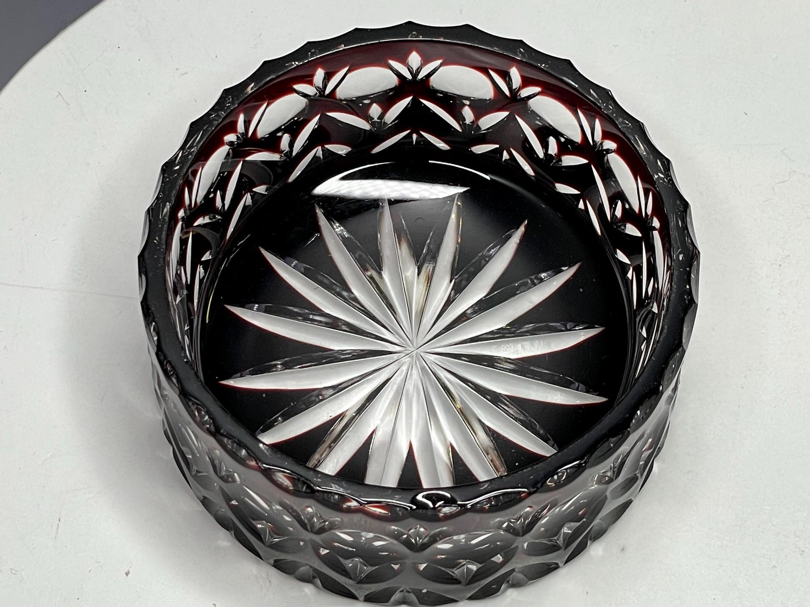 Dark Ruby Red Maybe Bohemian Style. Cut to Clear Crystal Bowl/candy ...