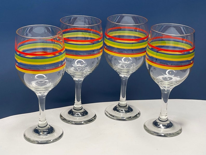 1960's Libbey Mambo Fiesta Stripes Water/wine Stemware Set of 4 - Etsy