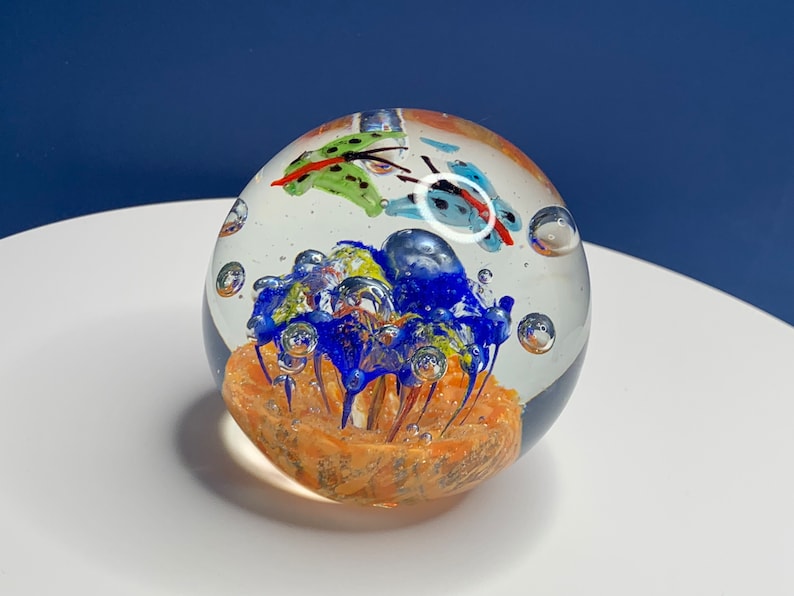Glass Art Studio Paperweight With Flower and Butterflies - Etsy