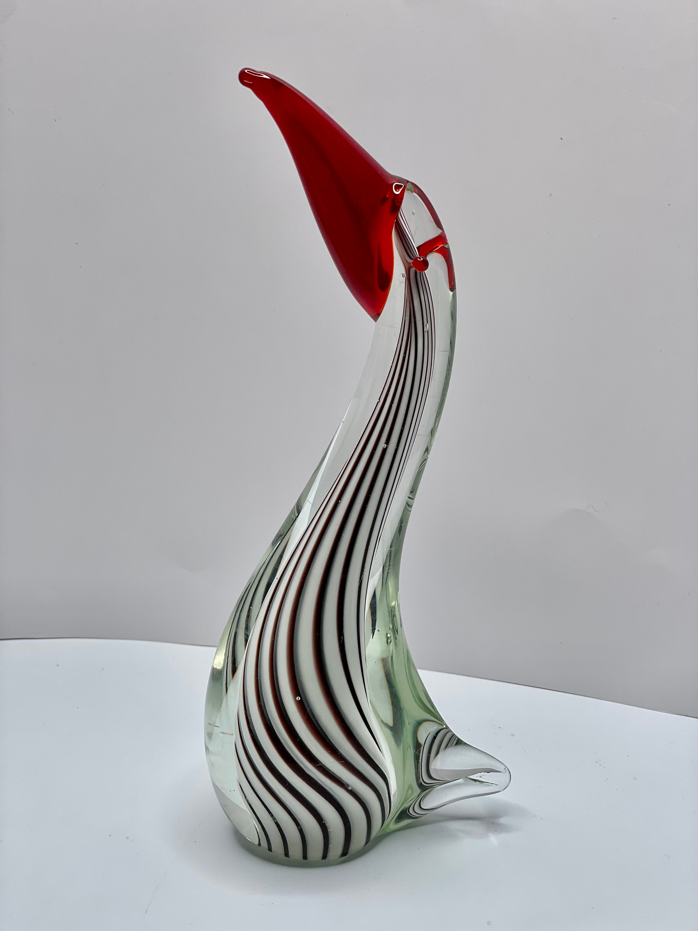 Murano Style Blown Glass Toucan, Black and White Striped Body Covered ...
