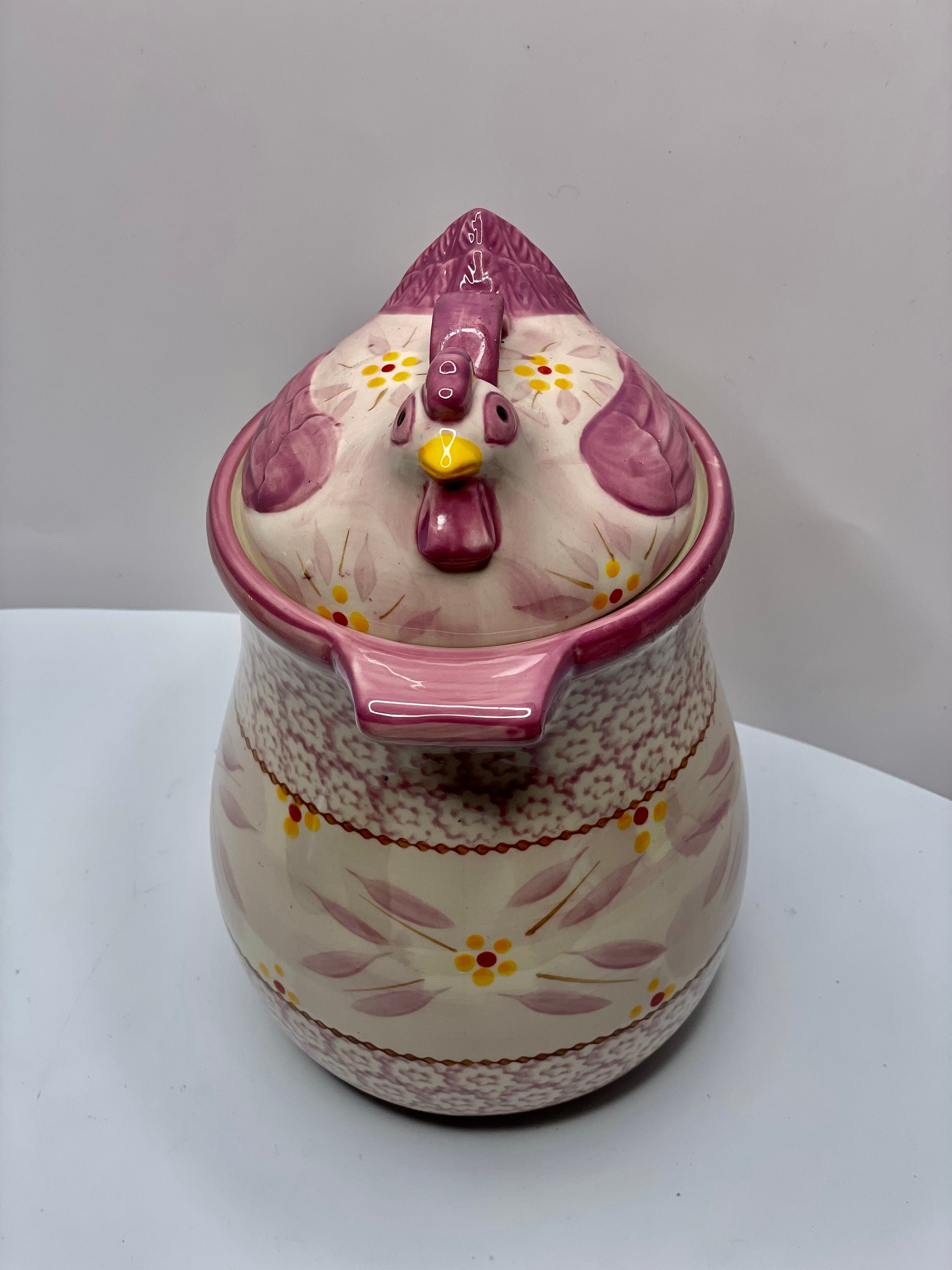 Temptations Old World Pink Floral Chicken Canister With Lid 2qt - Etsy