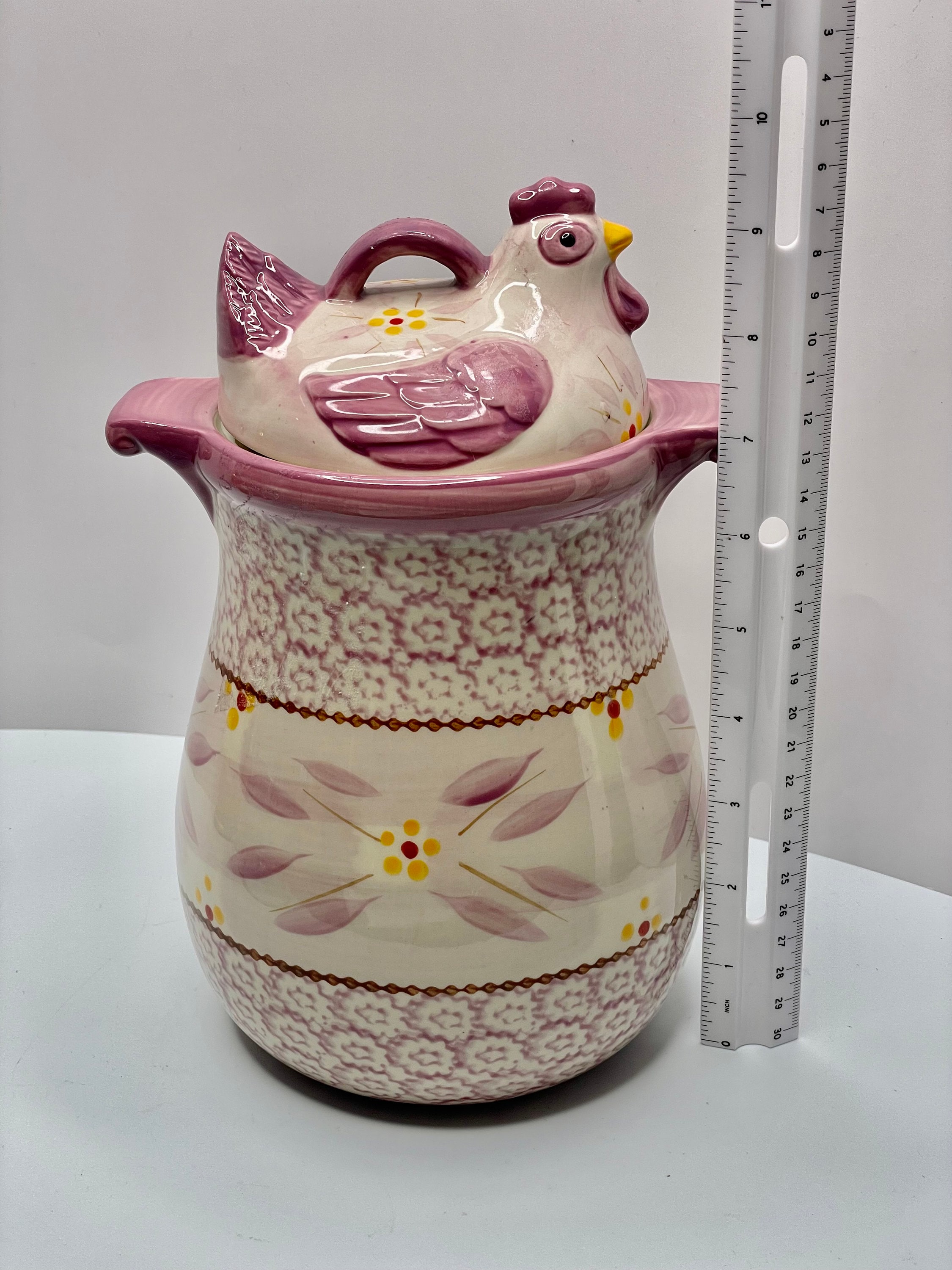 Temptations Old World Pink Floral Chicken Canister With Lid 2qt - Etsy