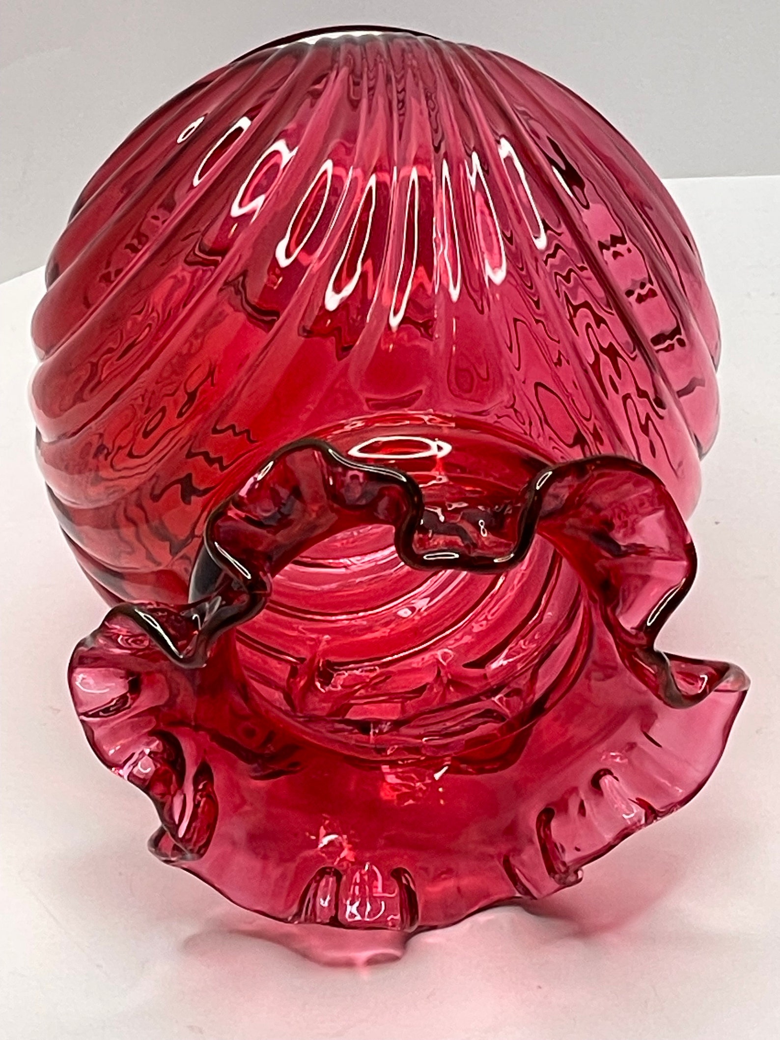 Fenton Country Cranberry Red Caprice Bow Drape Vase Crimp Top Edge - Etsy