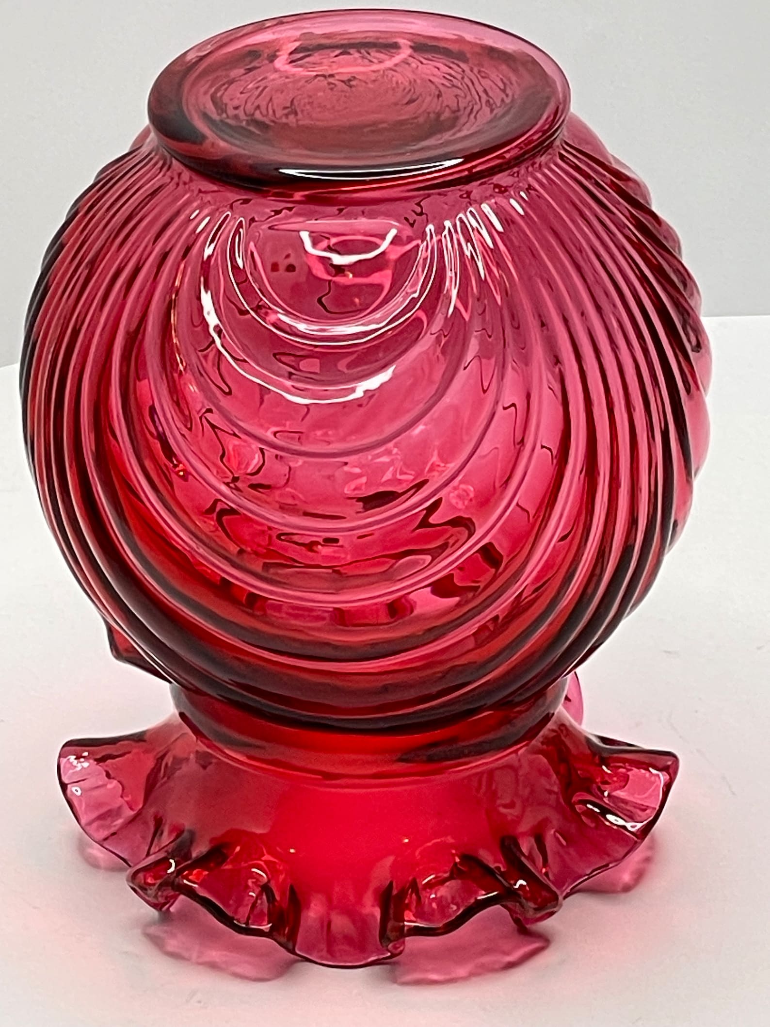 Fenton Country Cranberry Red Caprice Bow Drape Vase Crimp Top Edge - Etsy