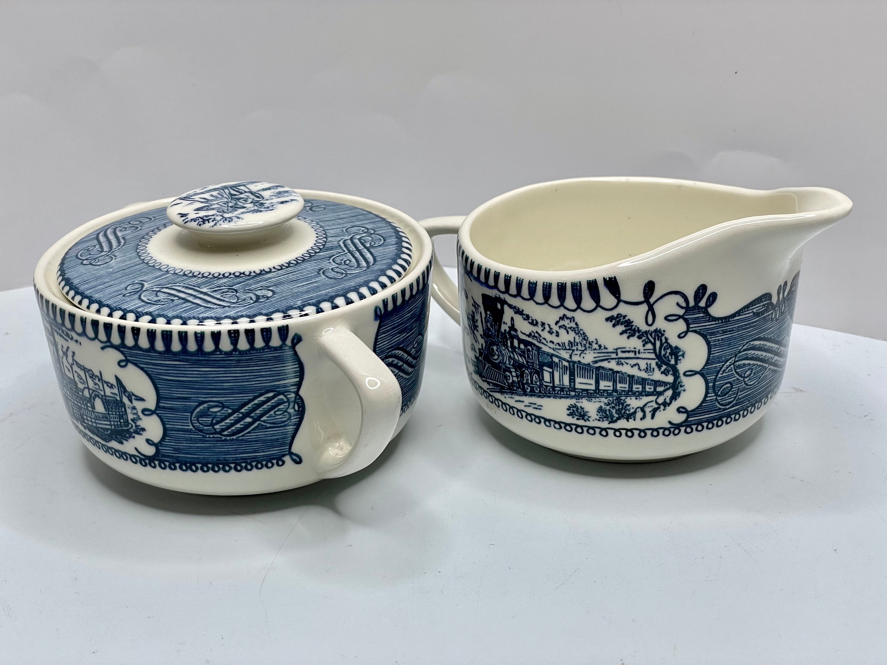Royal China - Currier and Ives Pattern Creamer and Sugar Bowl, 1950's ...