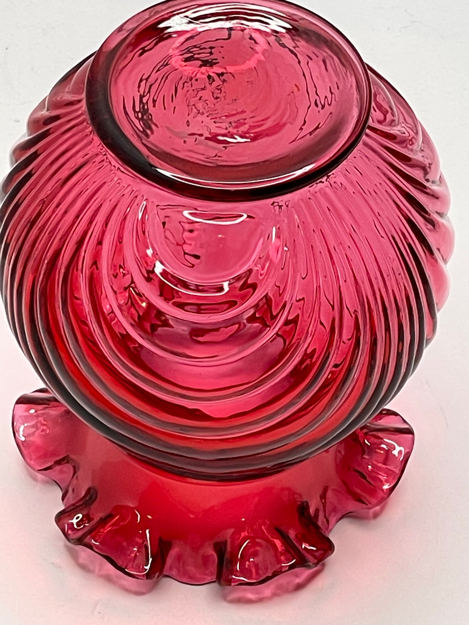 Fenton Country Cranberry Red Caprice Bow Drape Vase Crimp Top Edge - Etsy