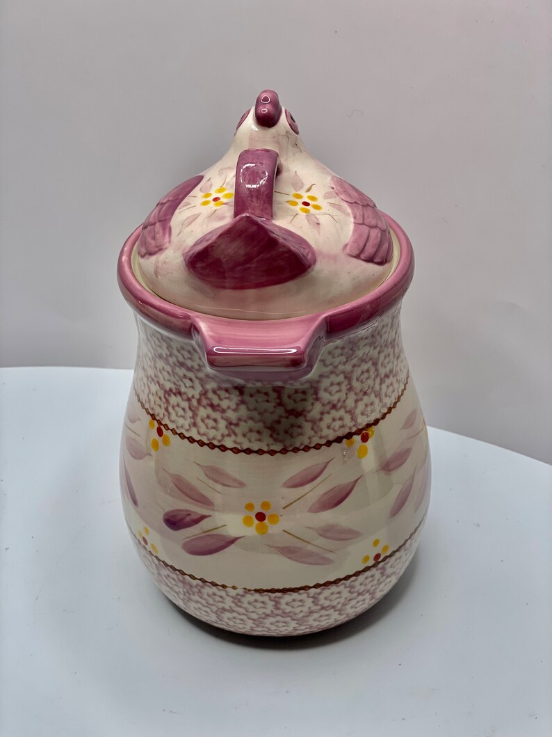 Temptations Old World Pink Floral Chicken Canister With Lid 2qt - Etsy