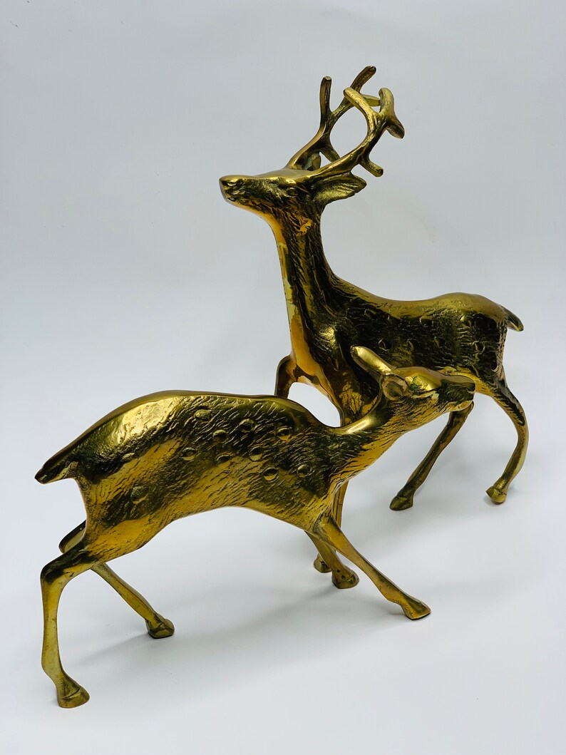 Vintage Handmade Brass Buck and Doe Deer Animal Figurine Pair. - Etsy