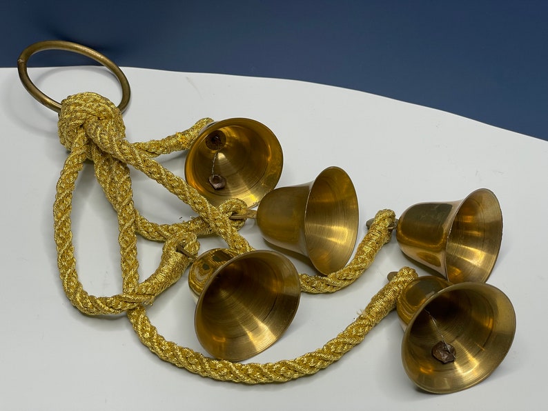 5 Hanging Brass Bells Gold Color Rope Door Knocker. Christmas Bells - Etsy