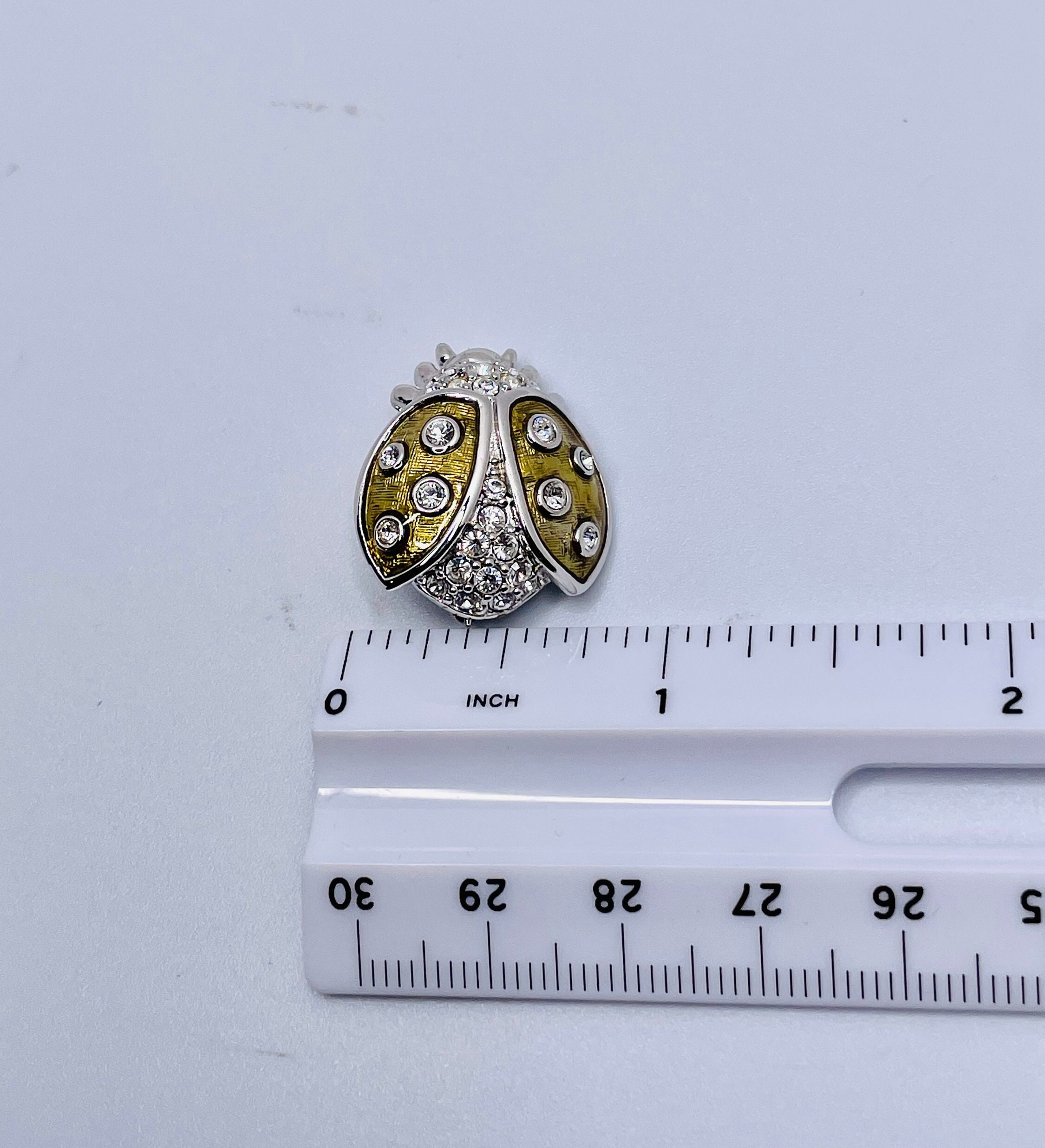 RARE Vintage Swarovski Swan Signed Yellow Enamel and Crystal Lady Bug ...