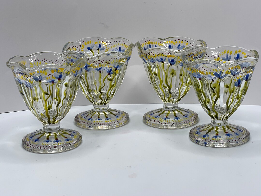 RARE Hand Painted Unique Design Sundae/dessert Glasses. Set of 4. - Etsy