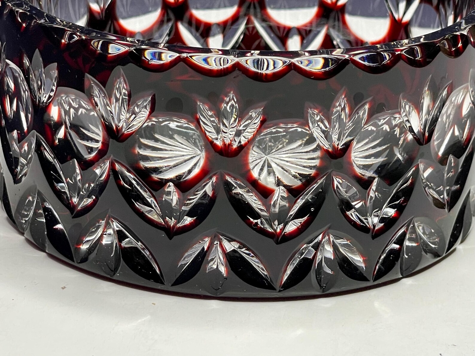 Dark Ruby Red Maybe Bohemian Style. Cut to Clear Crystal Bowl/candy ...