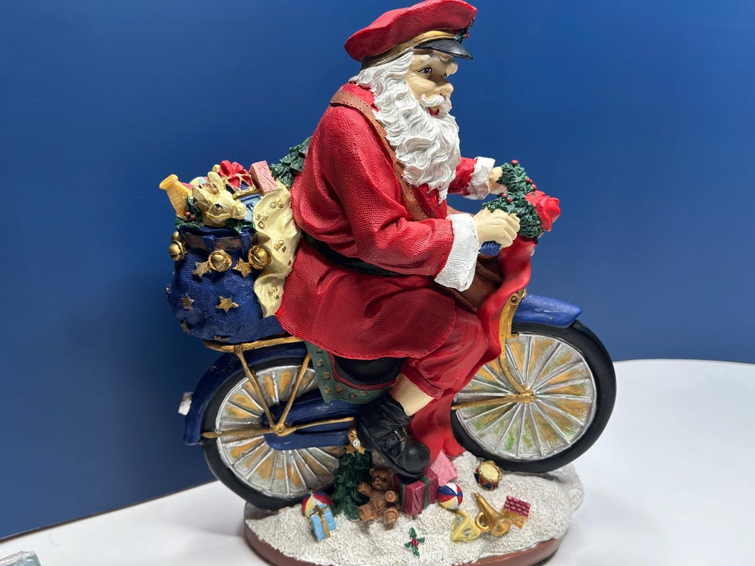 Santa Clause Riding a Bike Filled With a Bag of Toys - Etsy