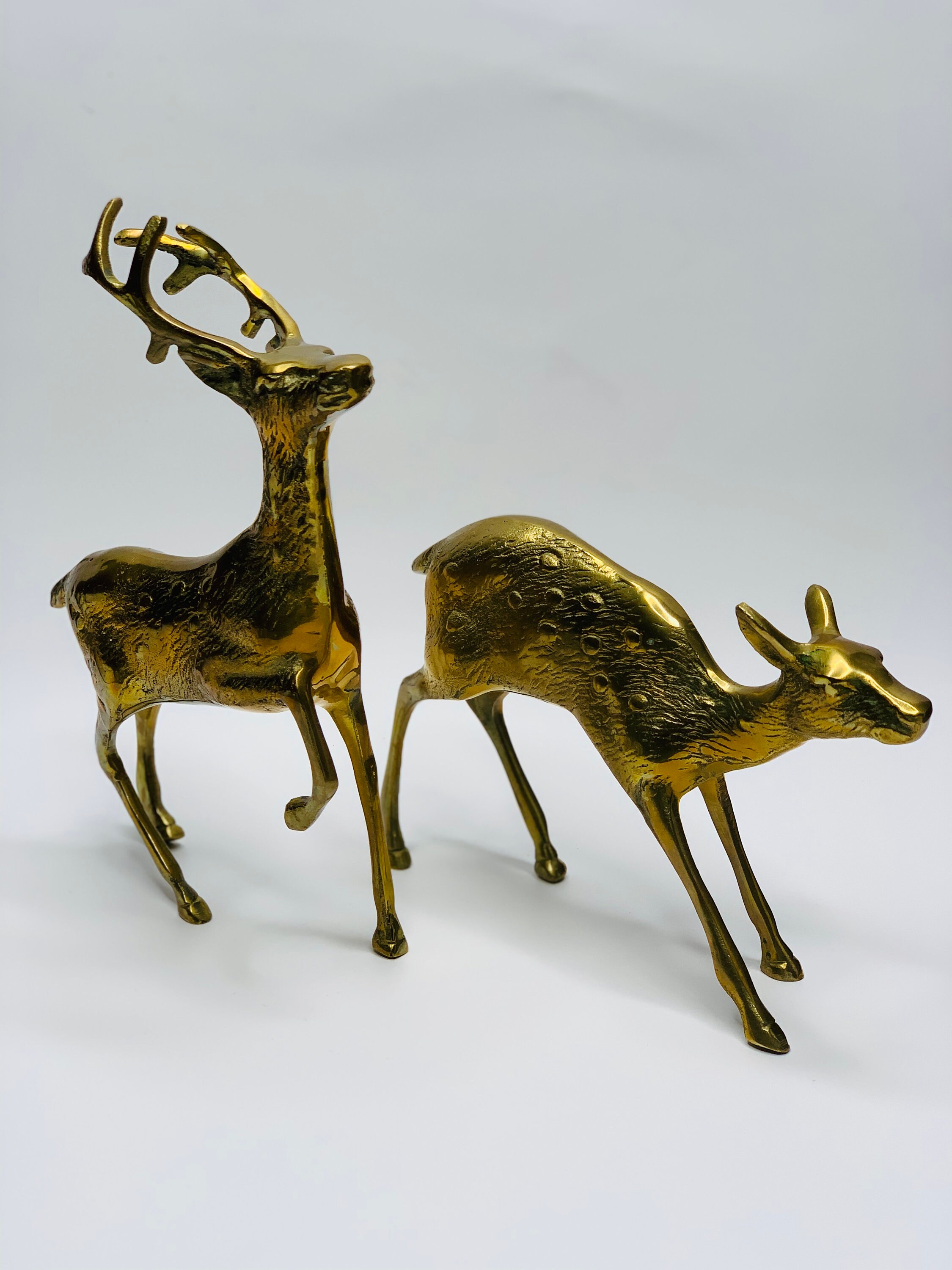 Vintage Handmade Brass Buck and Doe Deer Animal Figurine Pair. - Etsy