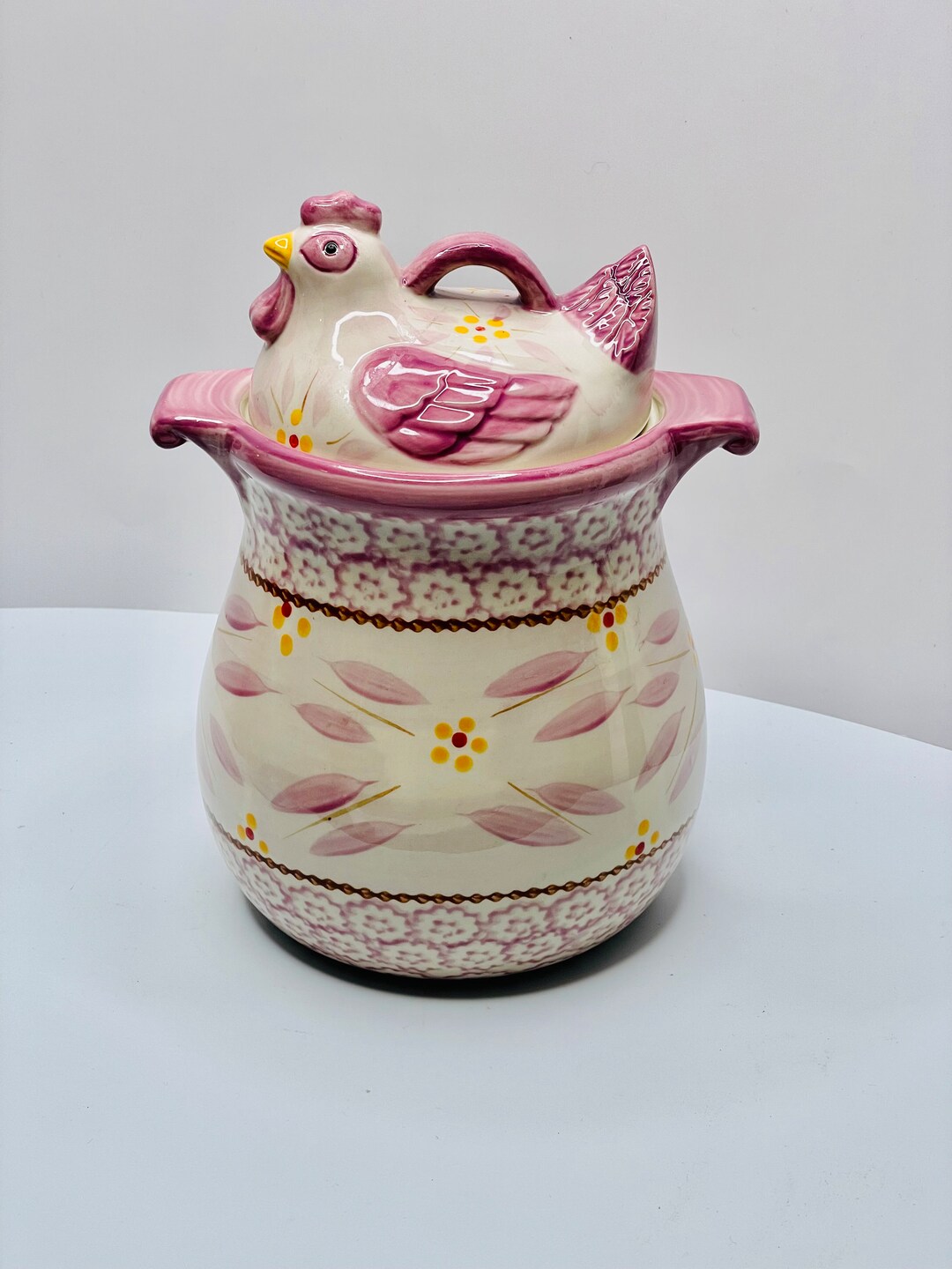 Temptations Old World Pink Floral Chicken Canister With Lid 1.7 Qt. - Etsy