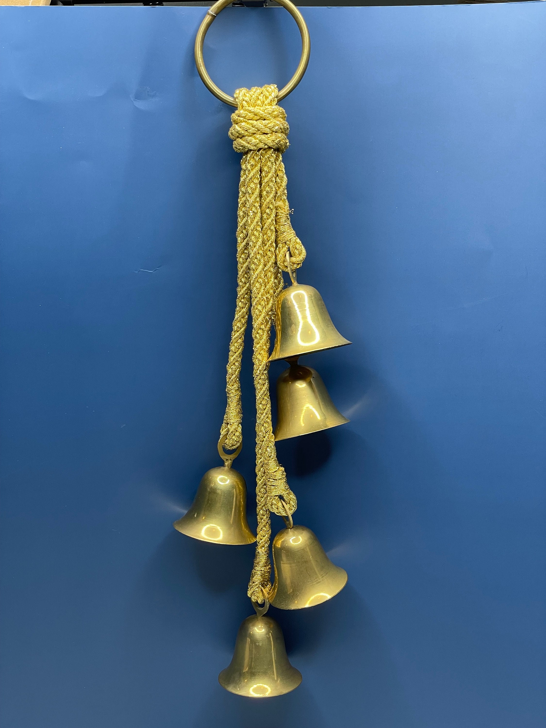 5 Hanging Brass Bells Gold Color Rope Door Knocker. Christmas Bells - Etsy