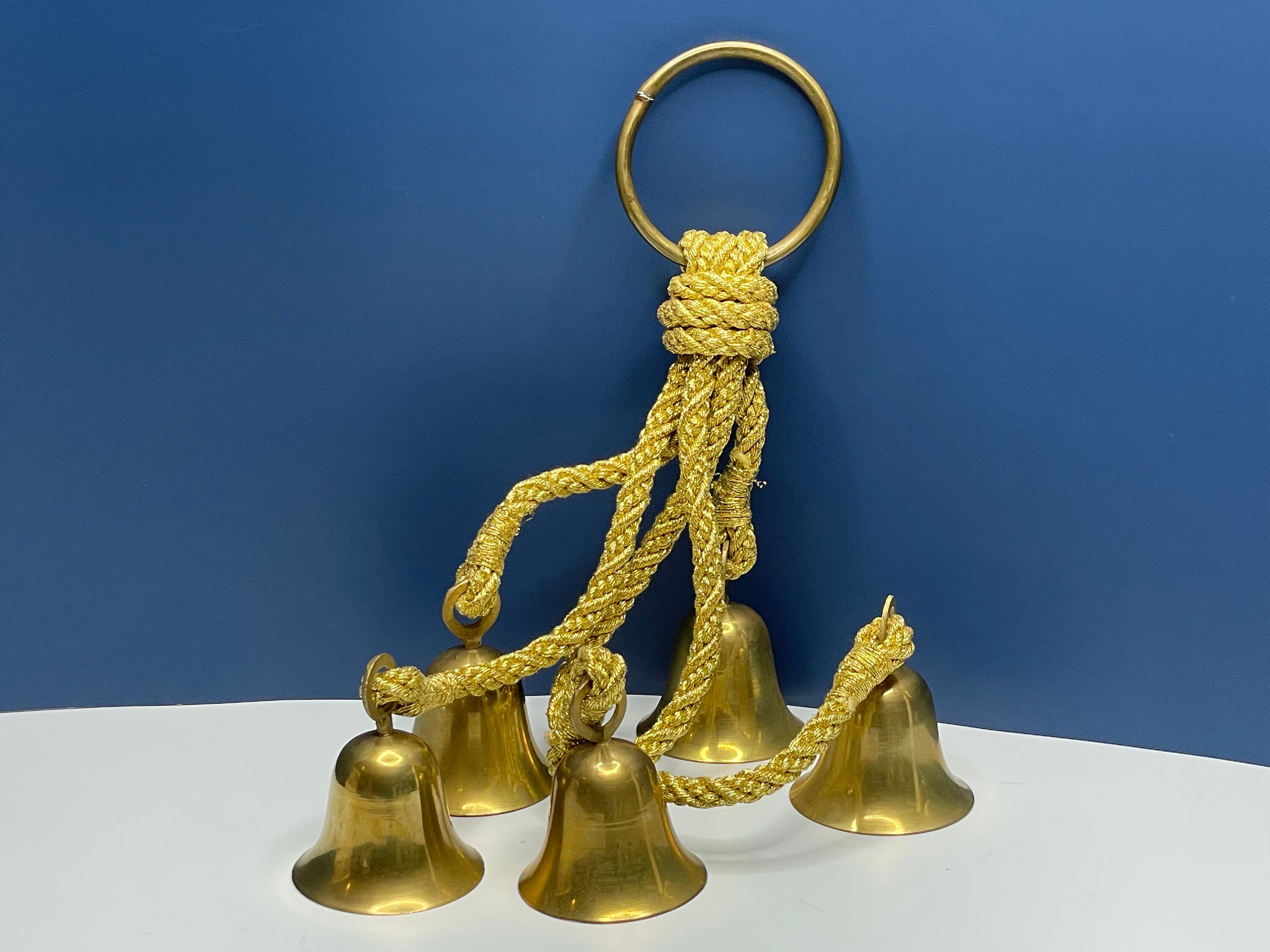 5 Hanging Brass Bells Gold Color Rope Door Knocker. Christmas Bells - Etsy