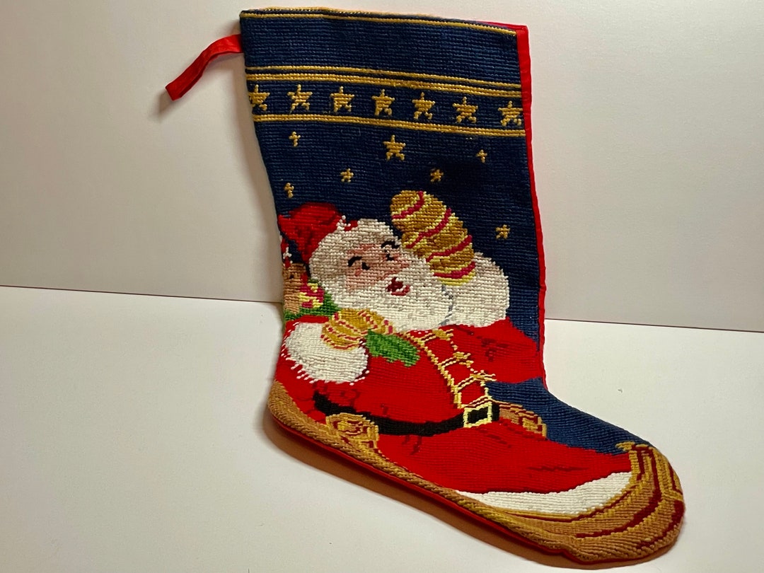 Needlepoint Christmas Stocking. Santa on Sleigh Ride 18" - Etsy