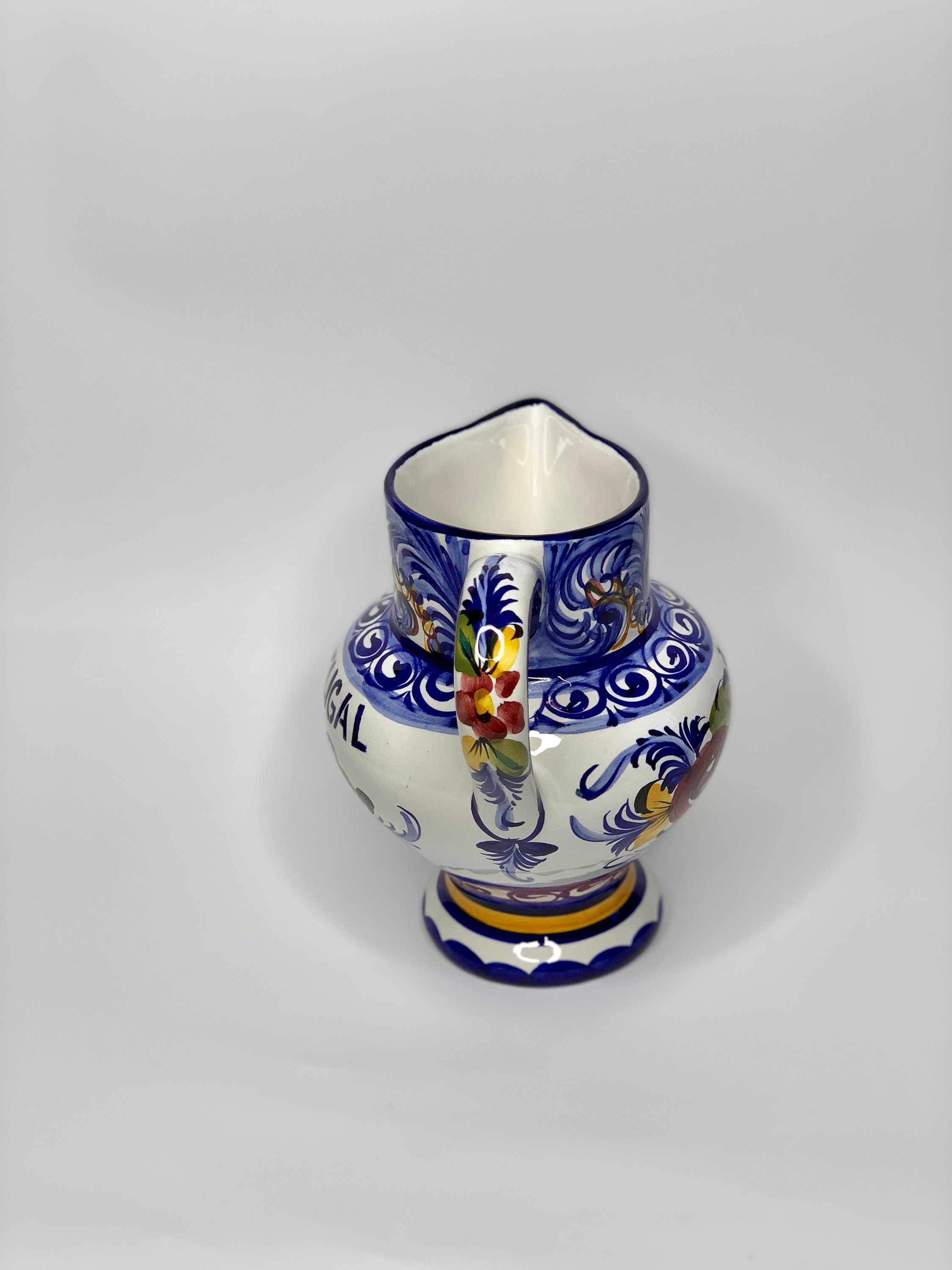 Hand Painted Blue Floral Pitcher Made in Portugal. - Etsy